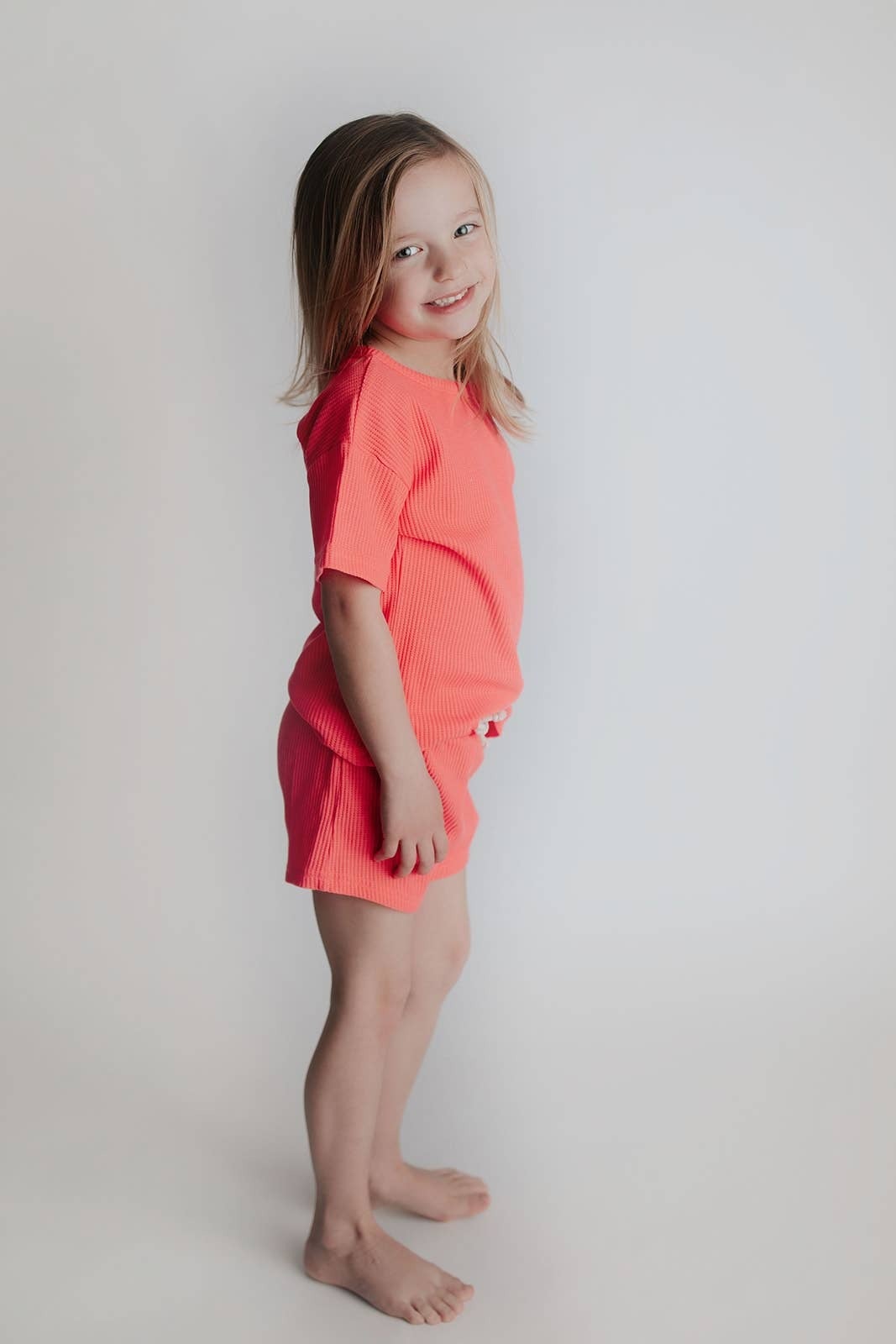 GIRLS- Neon Coral Summer Waffle Top & Bottom Set | The Branded ...